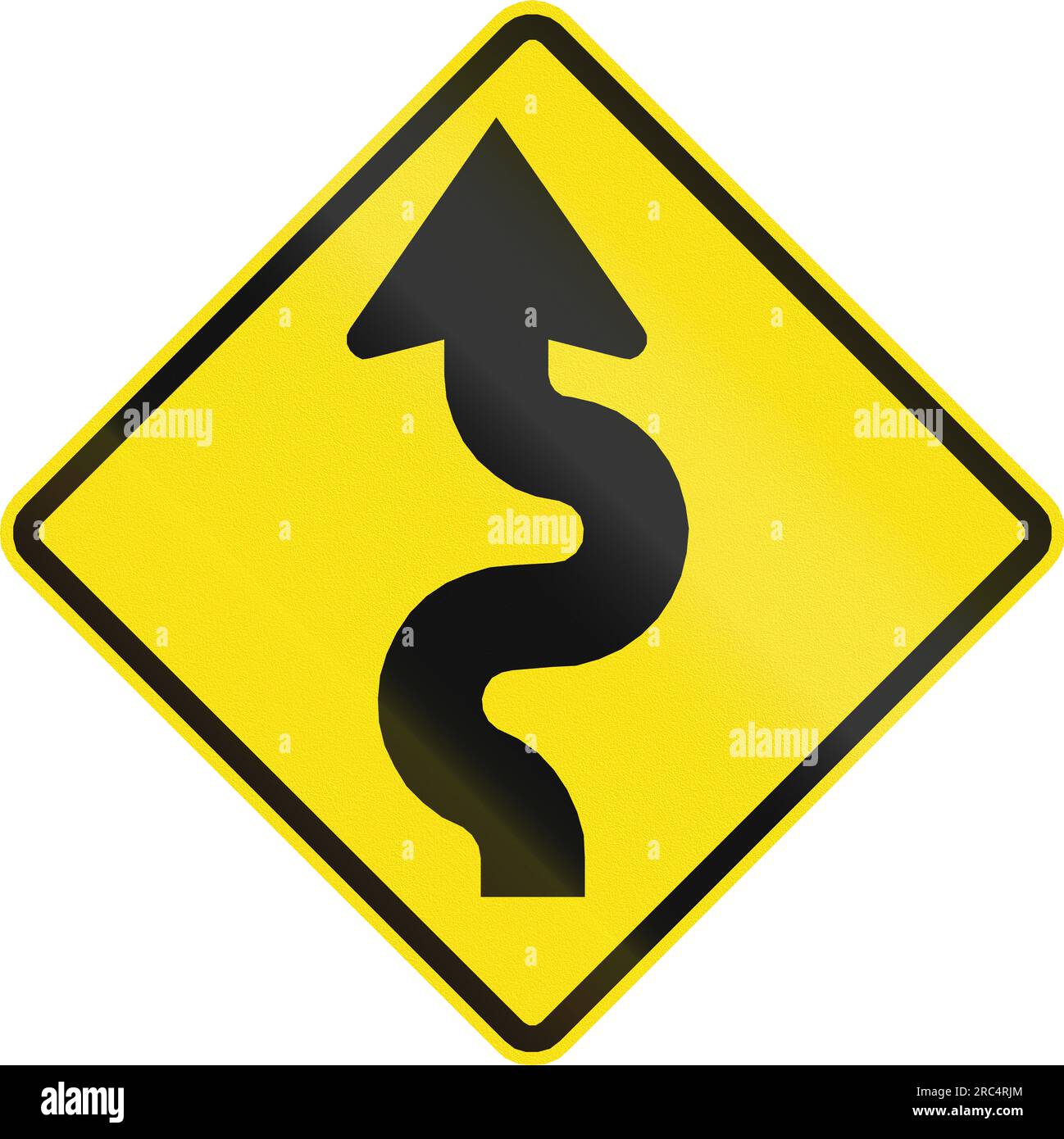 Warning road sign in Chile: Series of curves first to right ahead Stock Photo - Alamy
