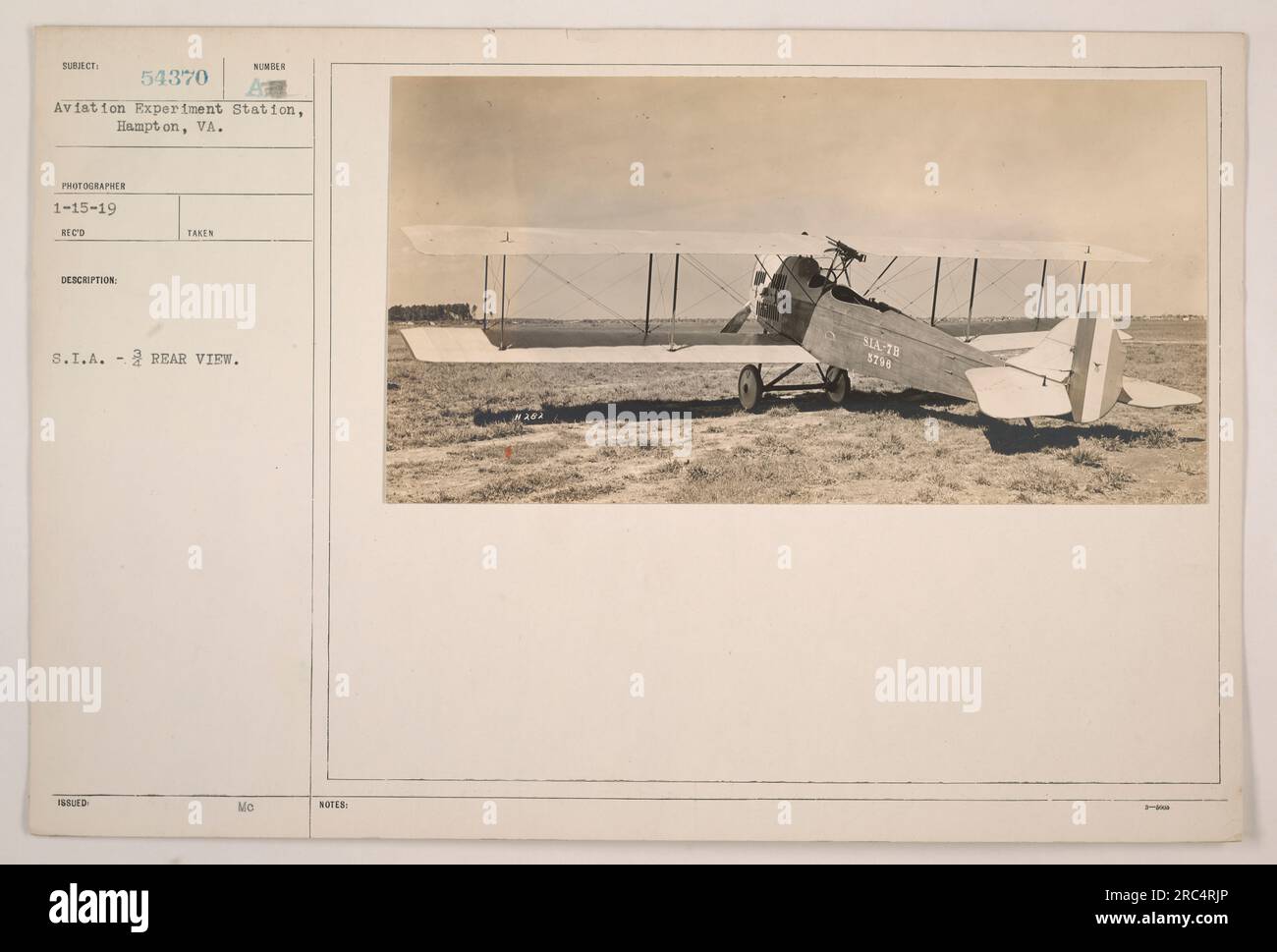 "Rear view of a S.I.A aircraft, labeled as SUBIECT 54370, from the ...