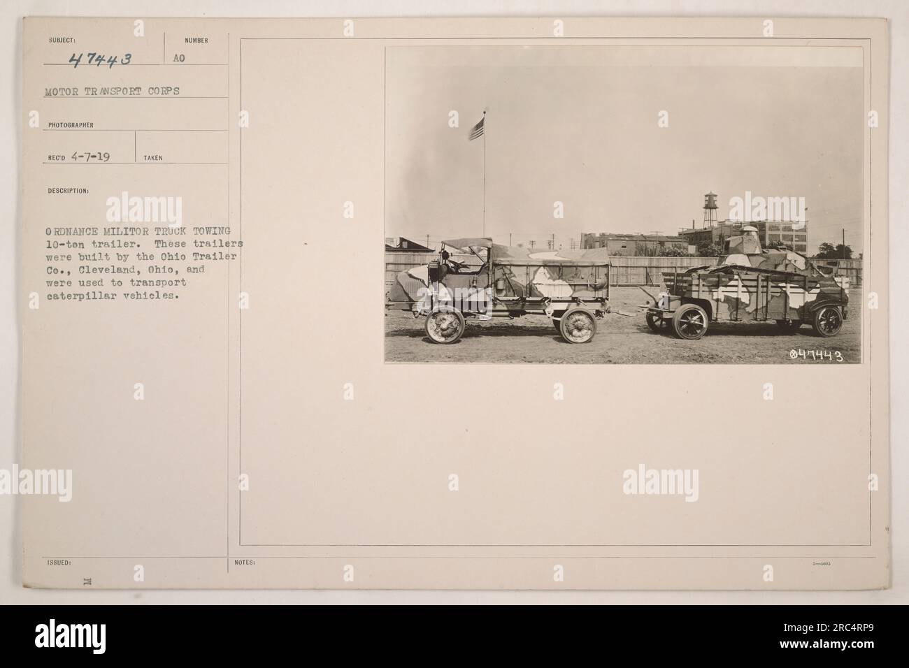 Ordnance Militor Truck towing a 10-ton trailer manufactured by the Ohio ...
