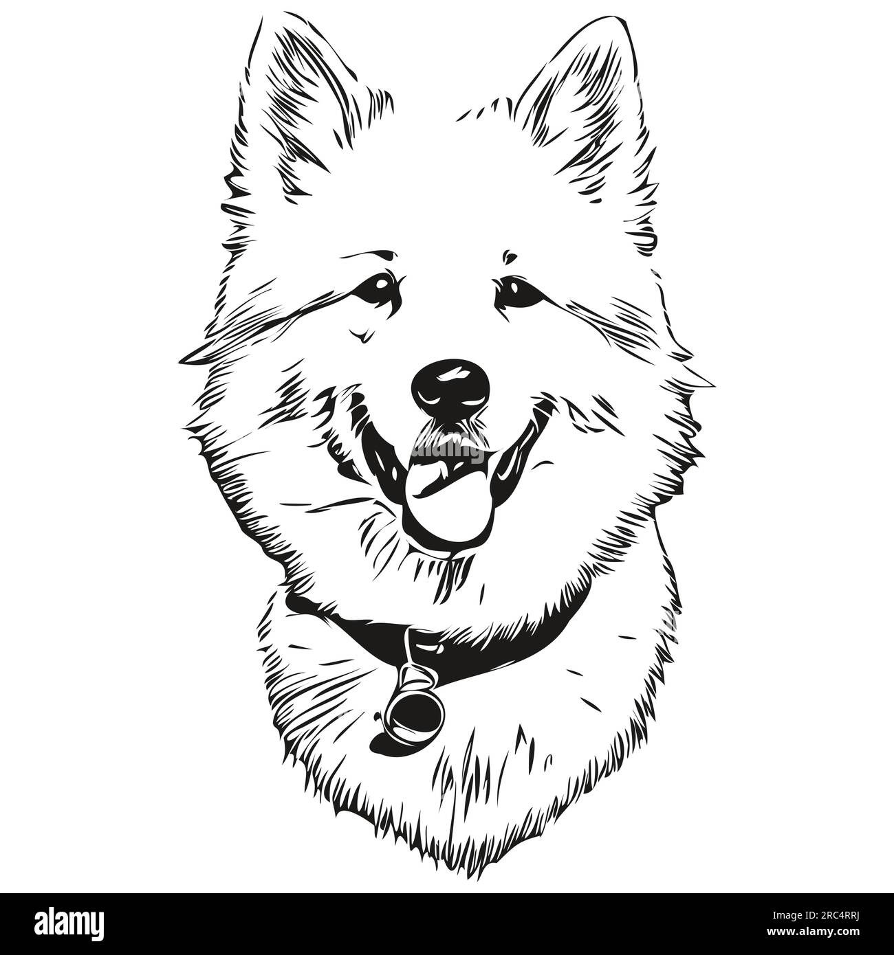 Samoyed dog hand drawn logo drawing black and white line art pets ...