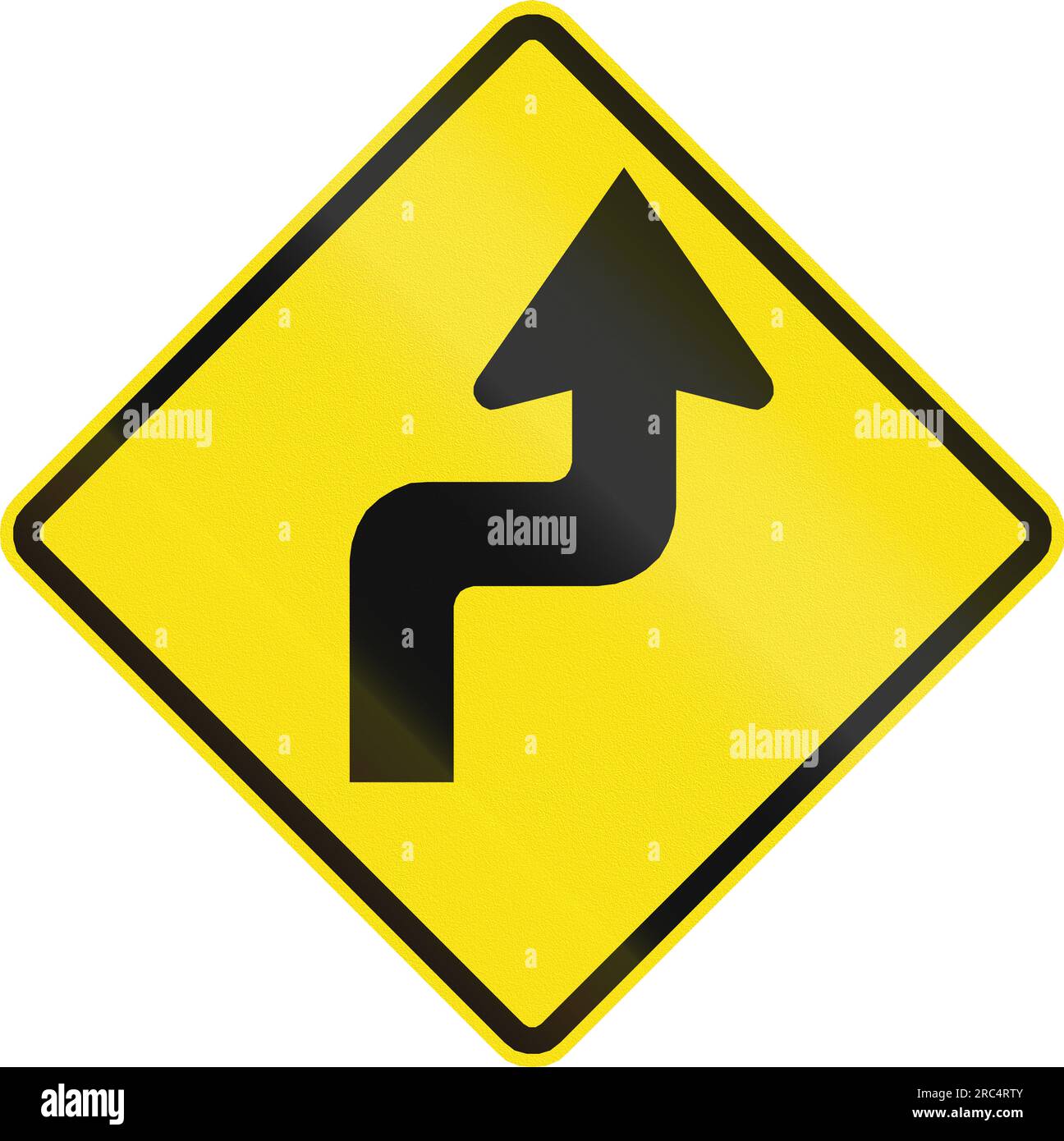 Chilean road warning sign: Reverse curve first to right Stock Photo - Alamy