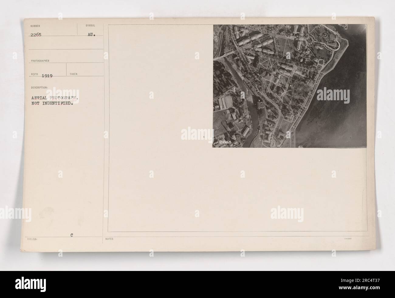 Aeronautical photograph, labeled as number -2265, taken in 1919 by a ...