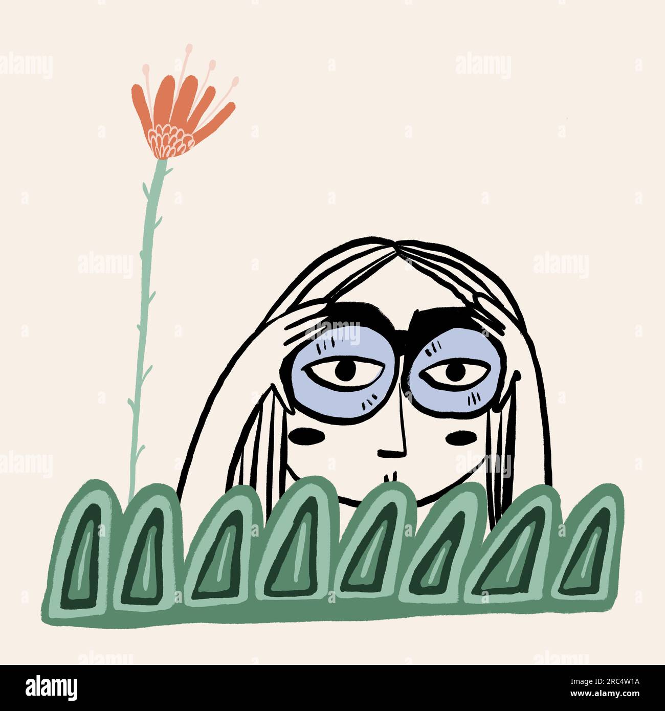 Creative vector illustration of cartoon attentive young female looking ...