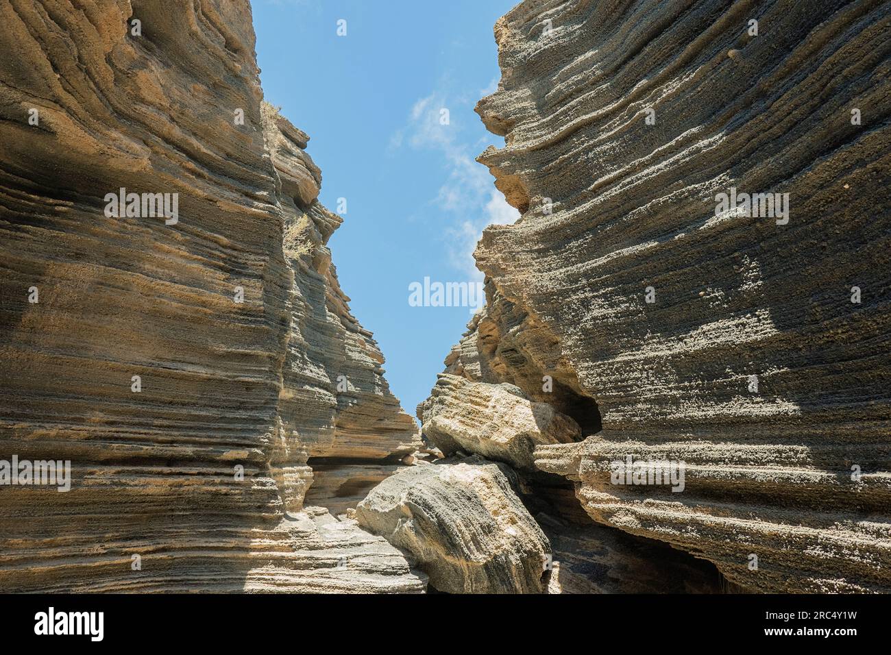 From below amazing view of section of mountain slope formed with ...