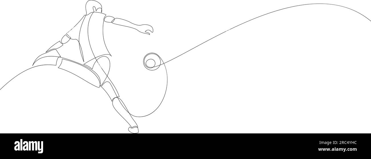 Young football player kicking the ball continuous one line drawing ...