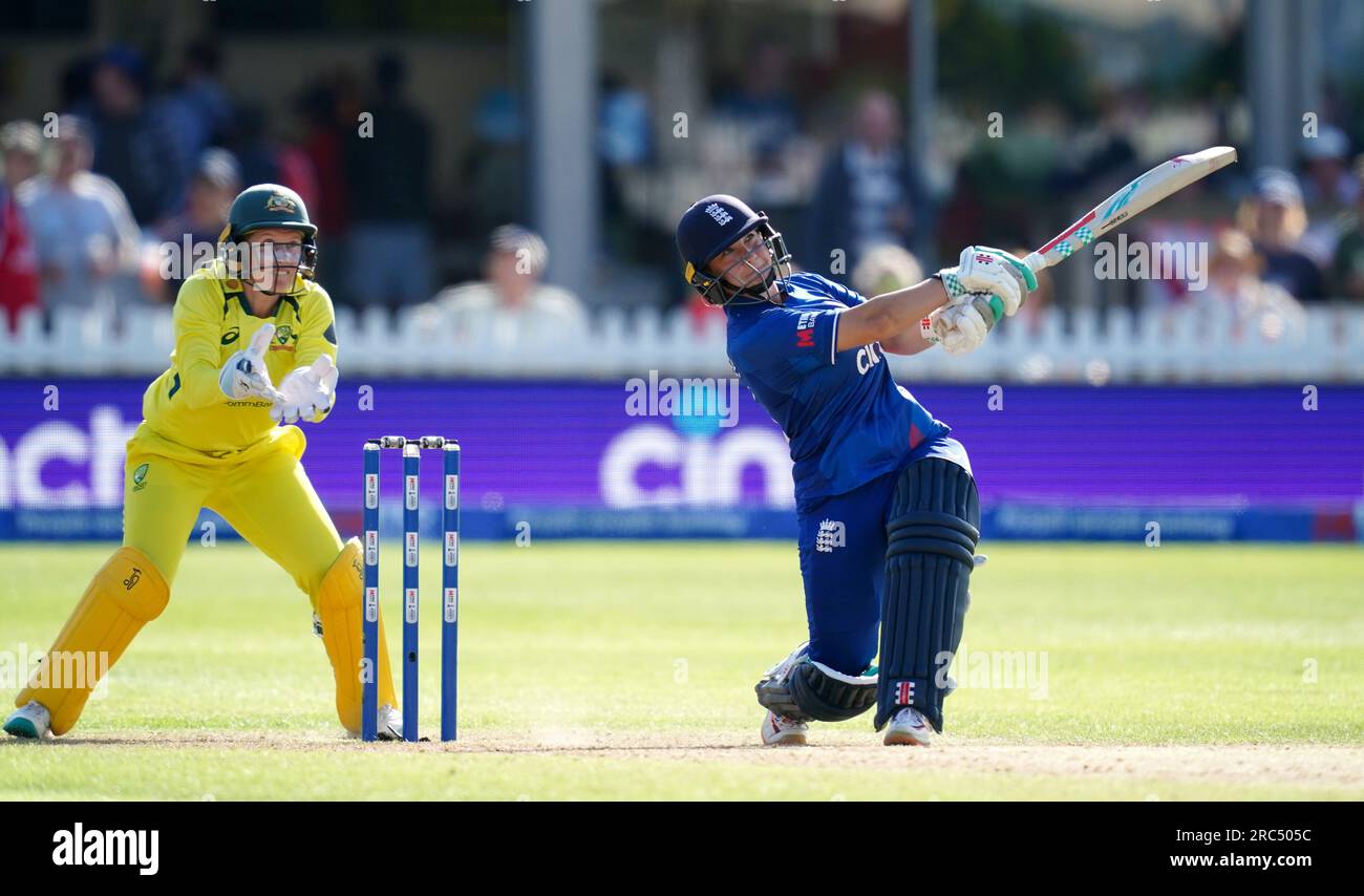 England's Alice Capsey hits out and is caught by Australia's Tahlia ...