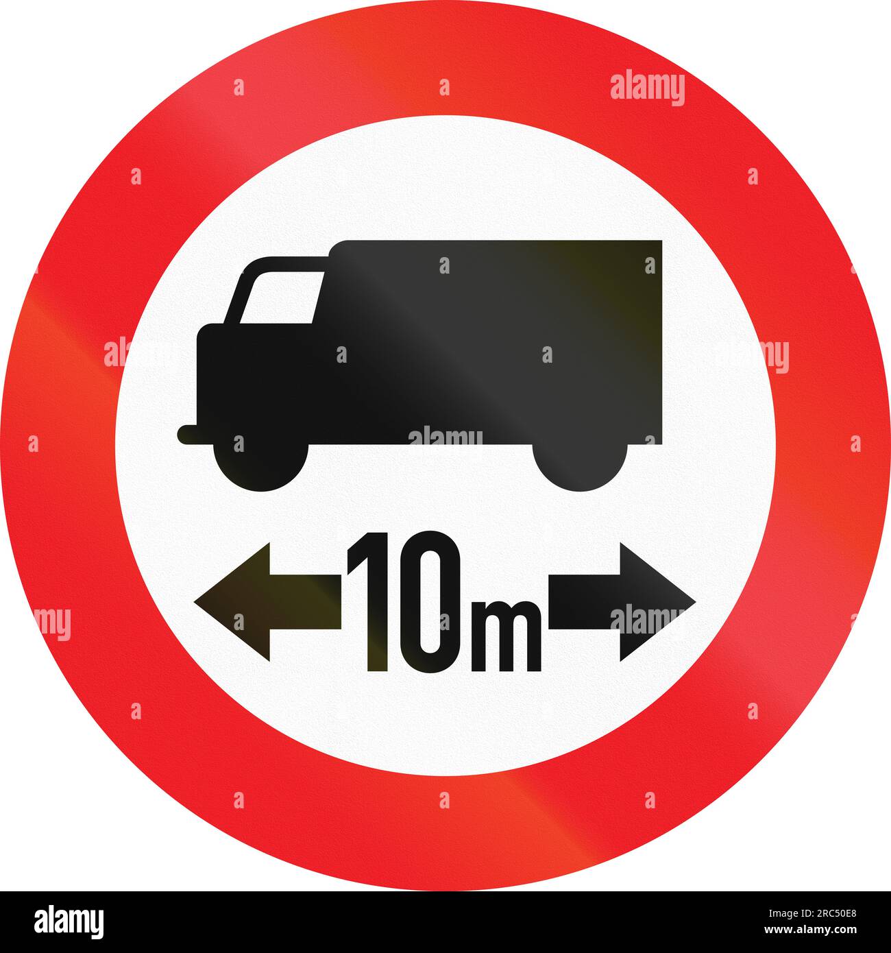Austrian traffic sign prohibiting thoroughfare of lorries with a length ...