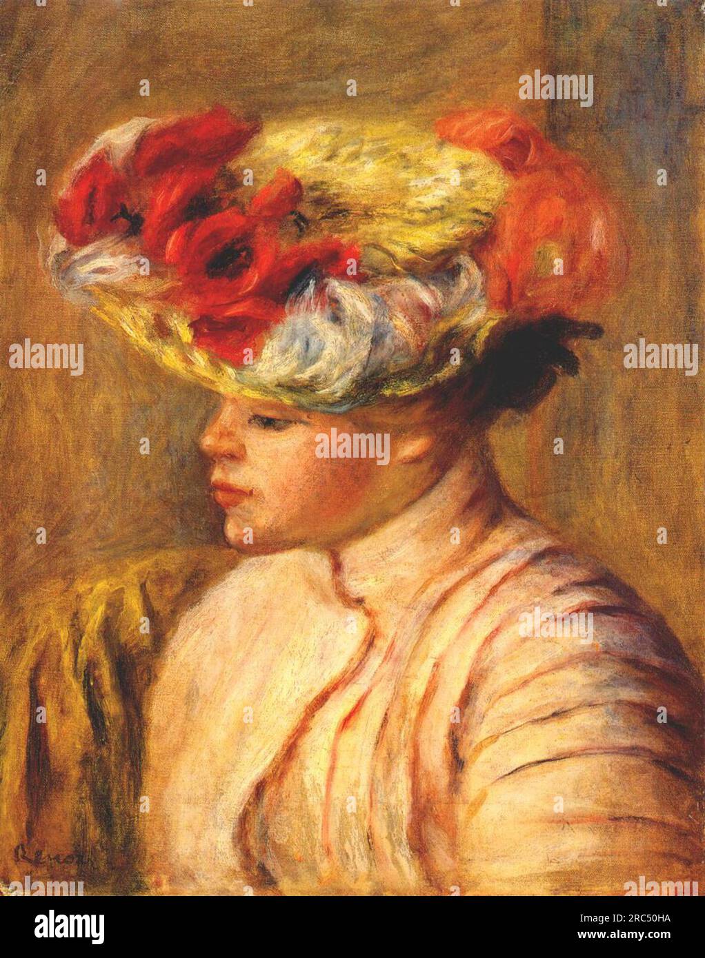 Young woman in a flowered hat 1892 by Pierre-Auguste Renoir Stock Photo ...