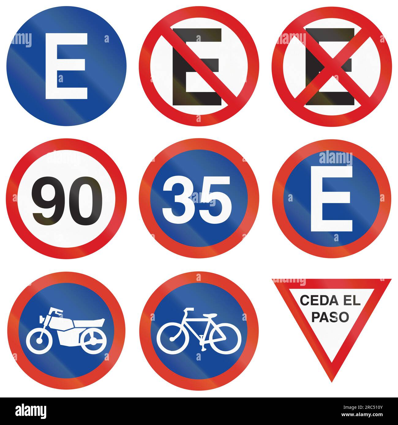 Collection of Argentinian regulatory traffic signs including car park ...
