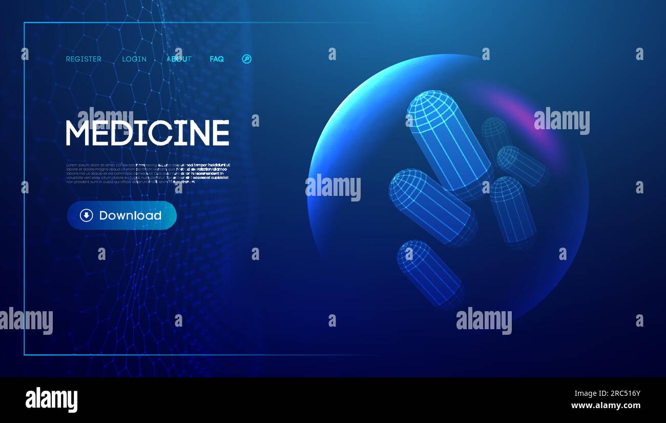 Nutrition pill 3d wireframe object. Technology pill production concept ...