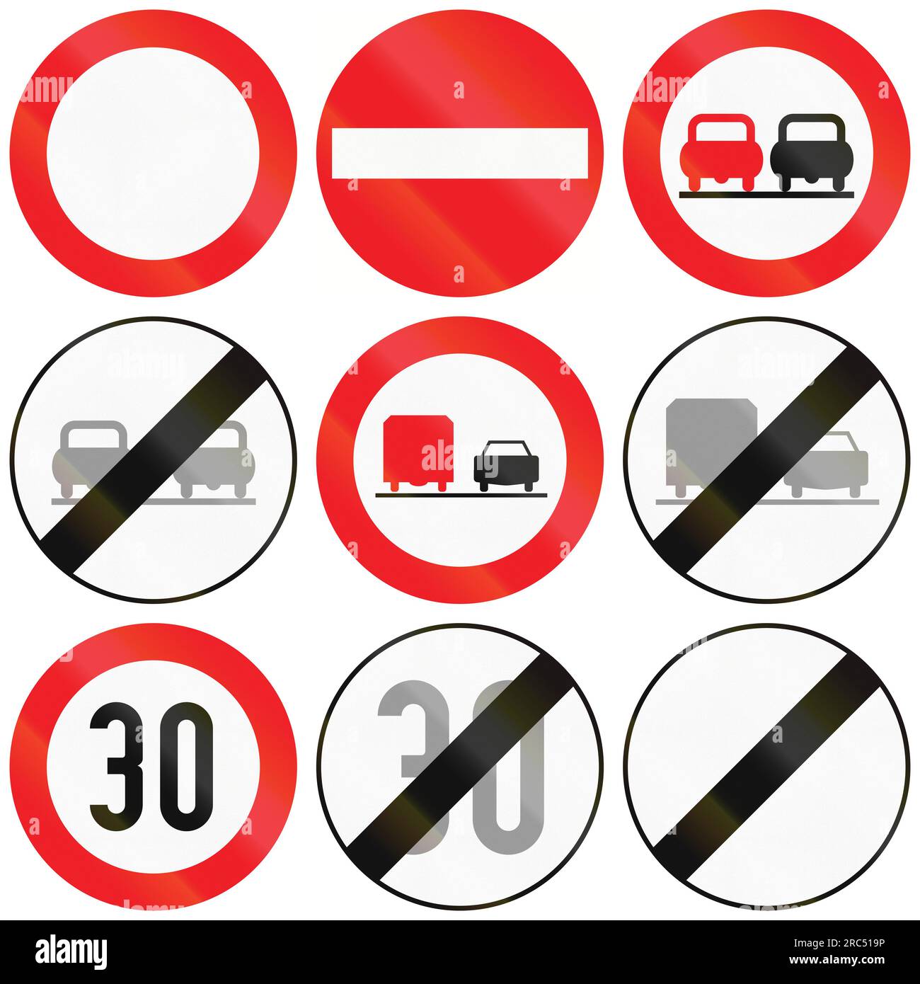 Collection of Austrian traffic signs about passing restriction, speed ...