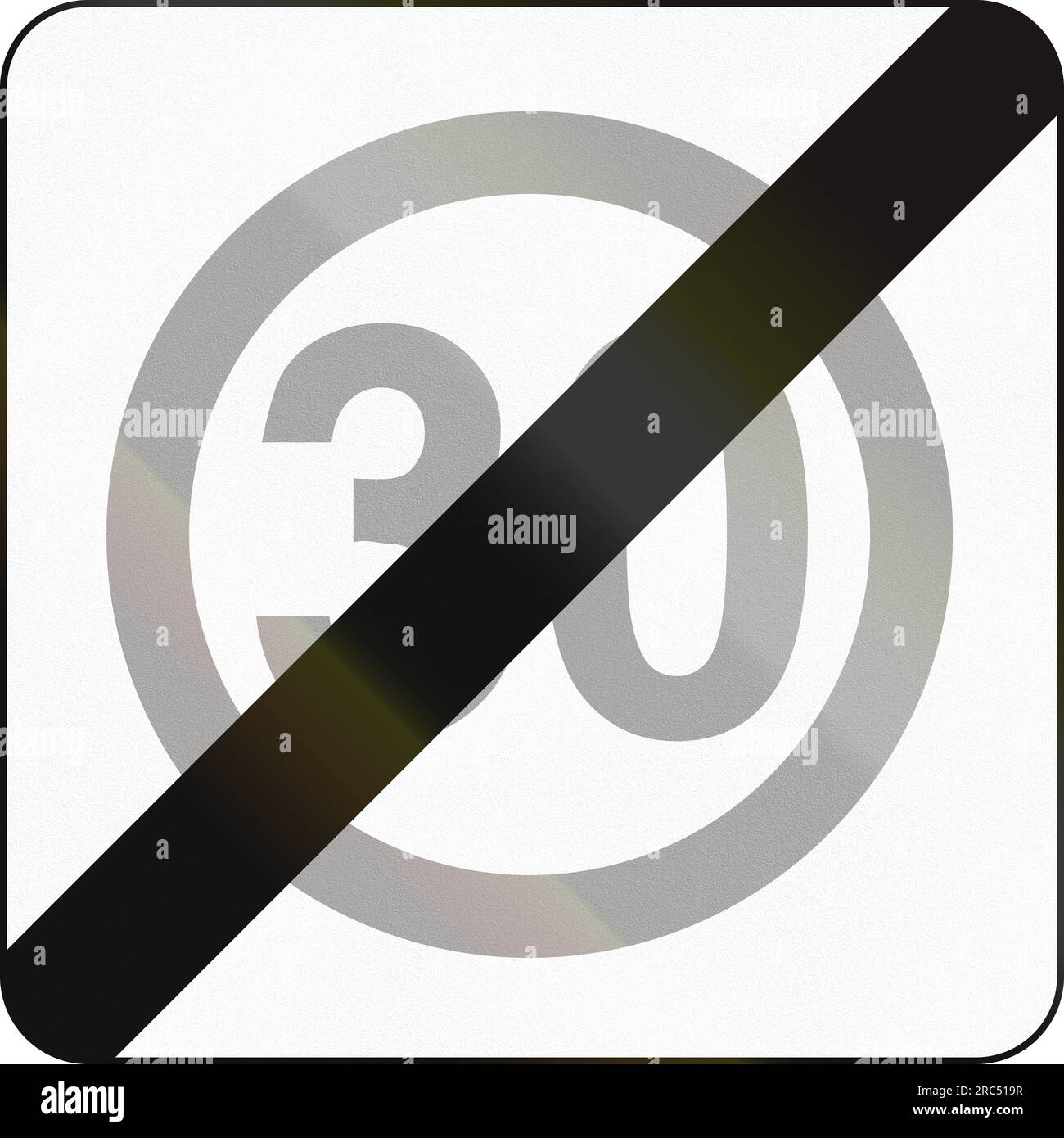 Polish traffic sign indicating the end of a zone with reduced traffic and a speed limit of 30 ...