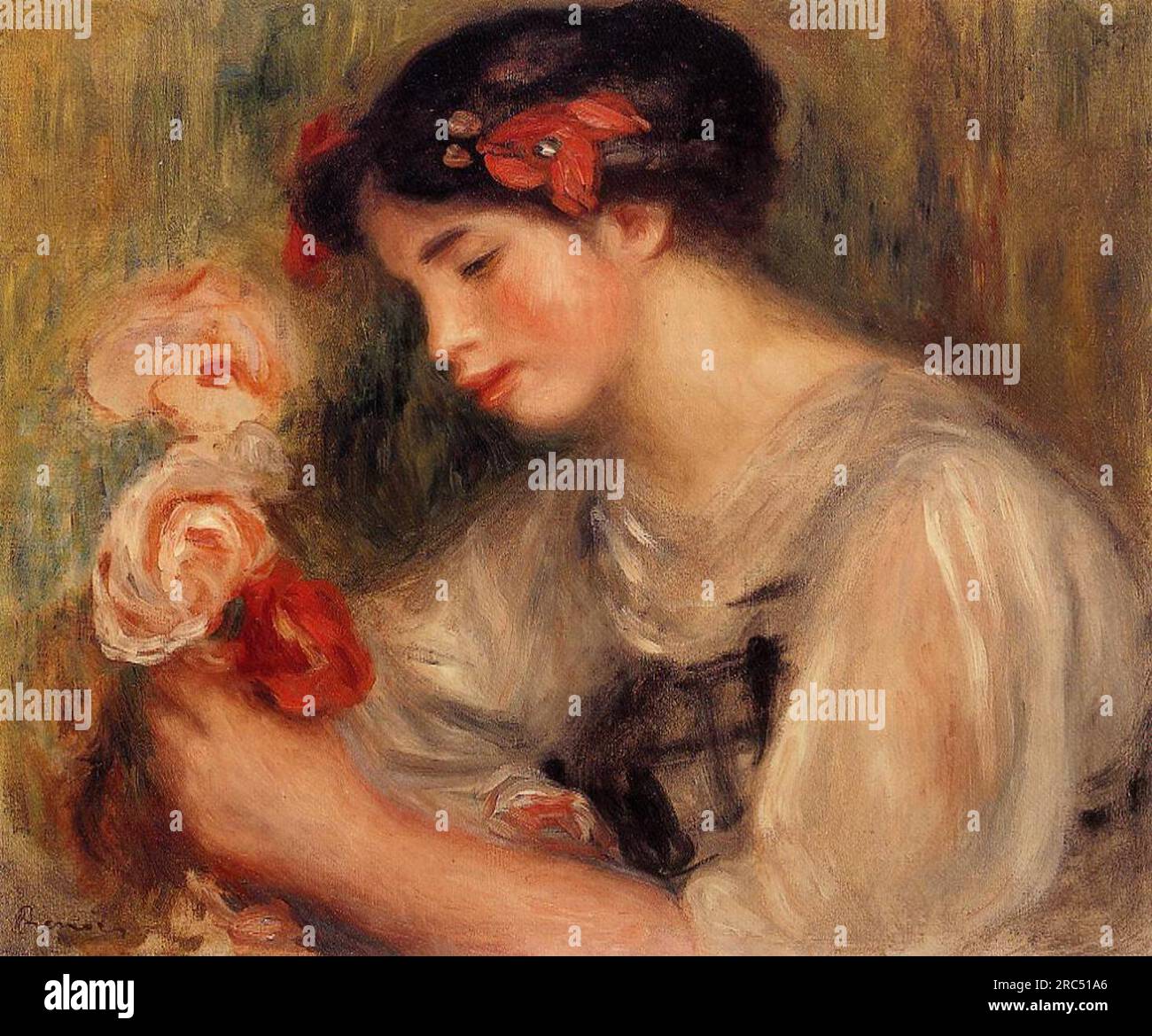 Portrait of Gabrielle (Young Girl with Flowers) 1900 by Pierre-Auguste ...