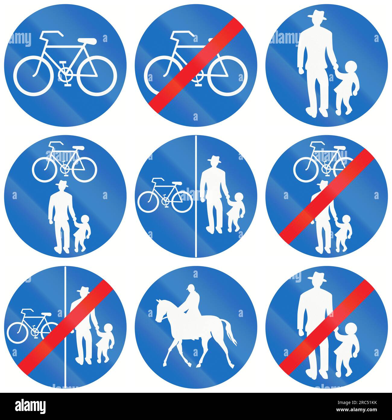 Collection of Austrian traffic signs for bike path, pedestrian lane and ...