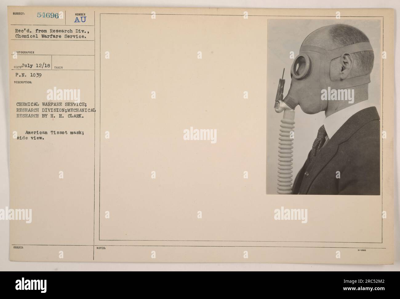 American Tissot gas mask, developed by the Chemical Warfare Service's ...