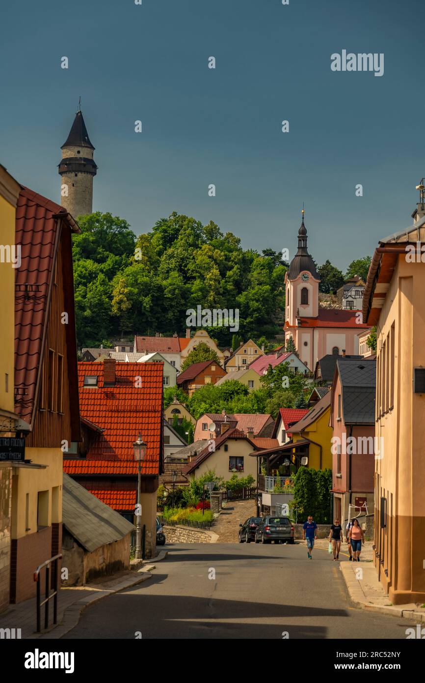View for old town with color summer streets and old houses in Stramberk ...