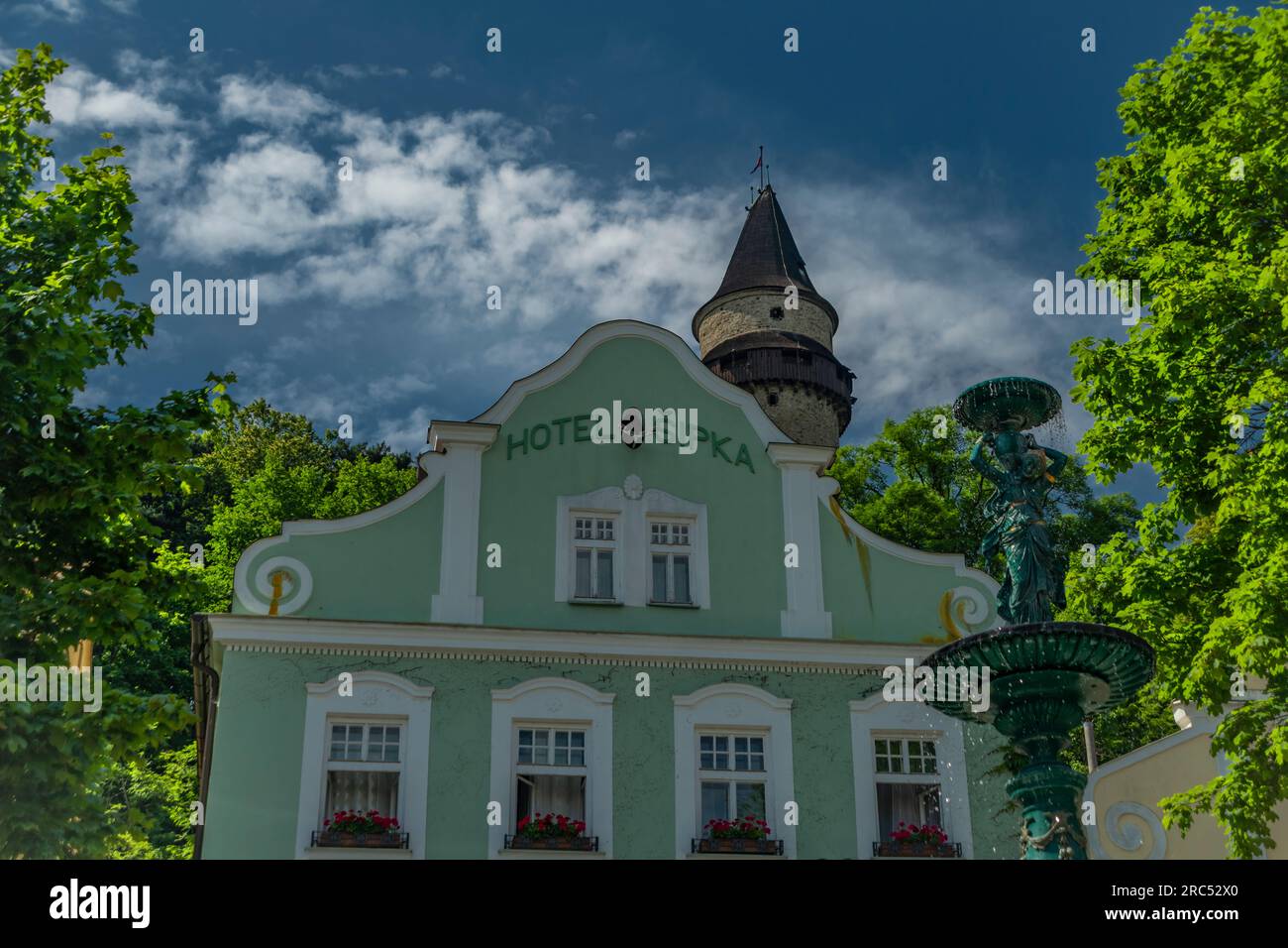 View for old town with color summer streets and old houses in Stramberk ...