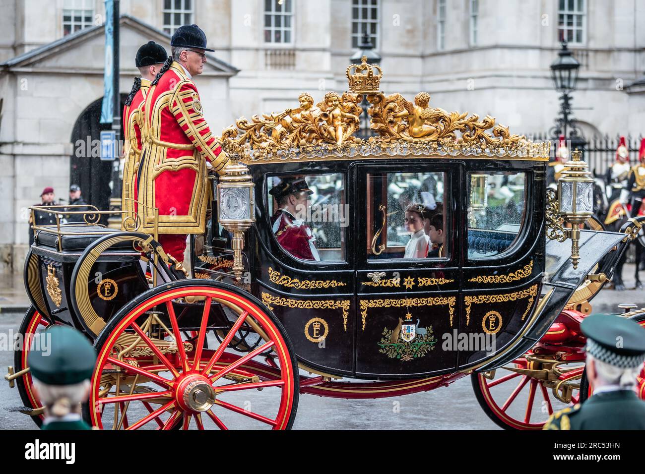 Coachmen and young royals ride down Whitehall in the diamond jubilee ...