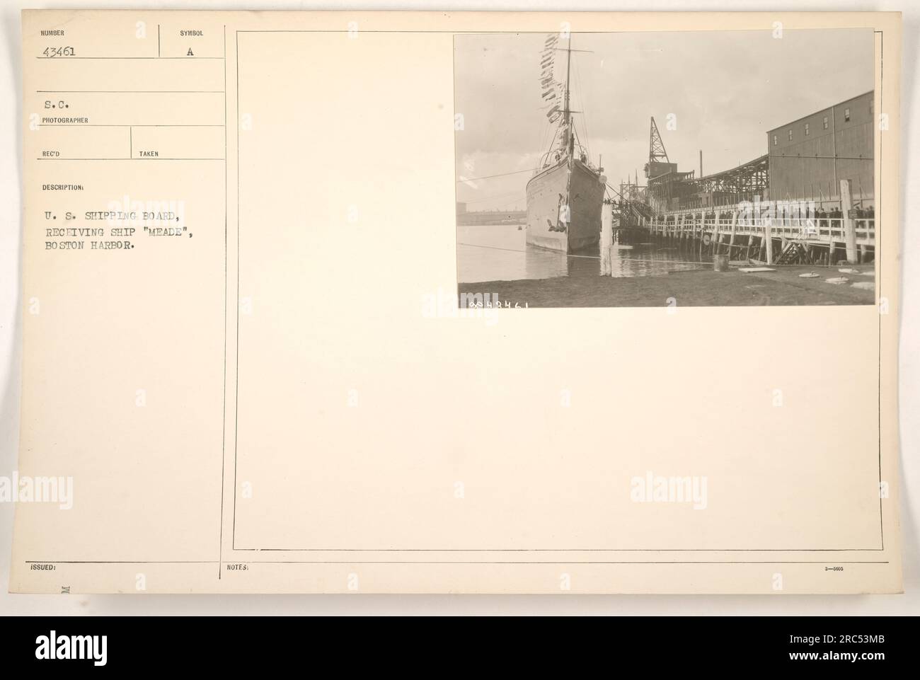 The photograph shows the U.S. Shipping Board's receiving ship "Meade ...