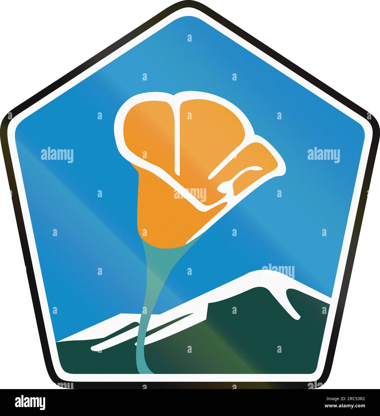 Scenic byway shield in California, USA, showing the state flower ...