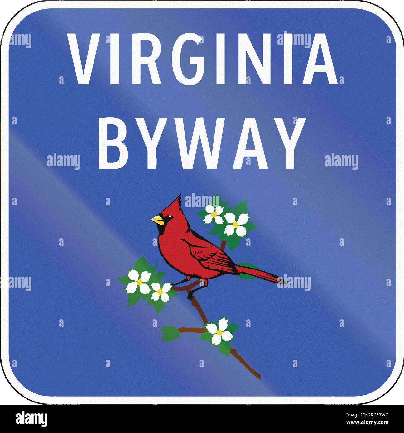 Scenic byway shield in Virginia, USA, showing the state bird, the ...