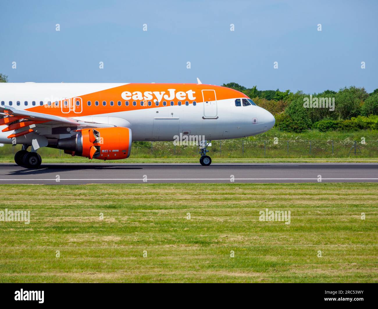 Manchester UK June 2023 Easyjet plane taxiing down the runway at ...