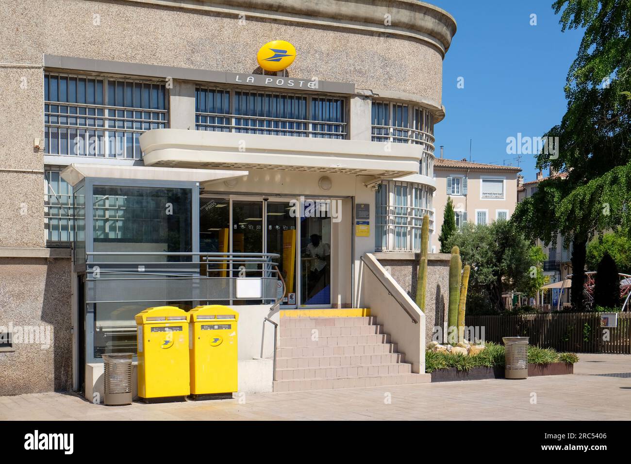 French Post Office, Le Poste, with letterboxes in yellow in Antibes ...