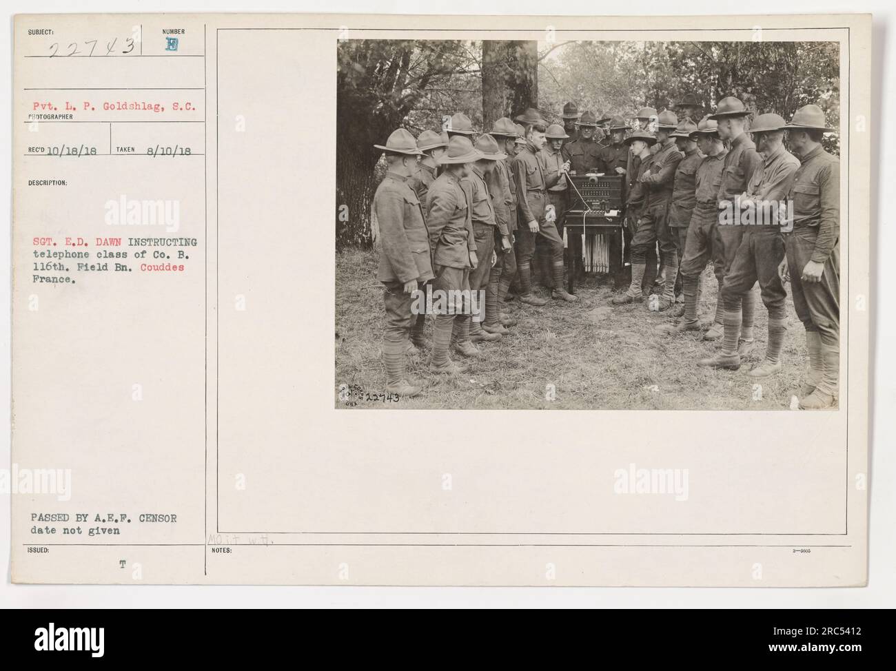 "Soldier instructing telephone class in Couddes, France. Photograph ...