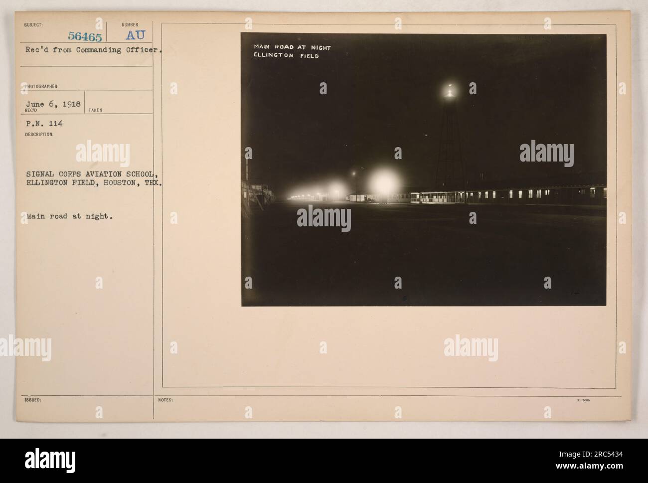 Main road at night at Ellington Field, Houston, Texas. This photograph ...