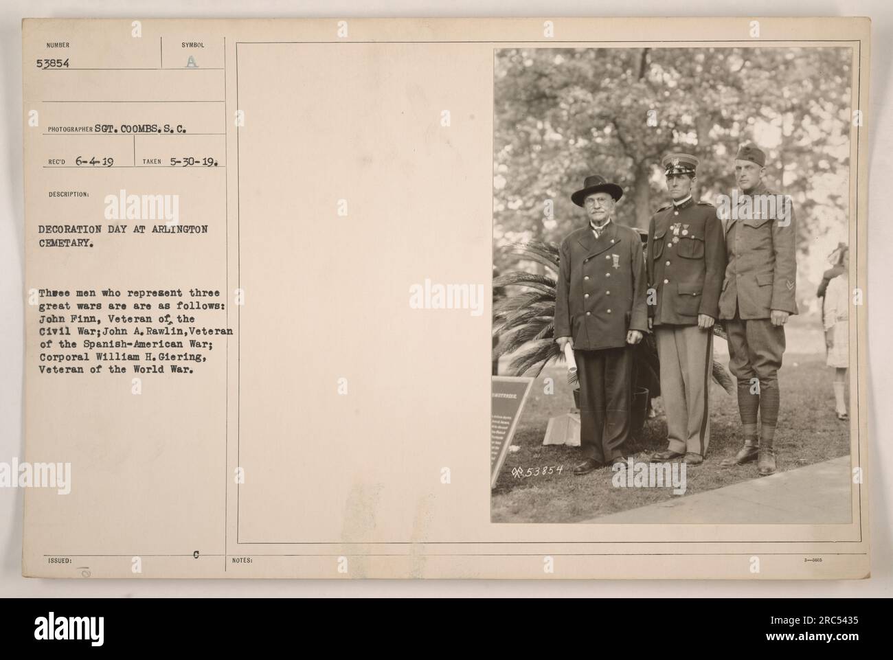 Three men representing three significant wars: John Finn, a Civil War ...