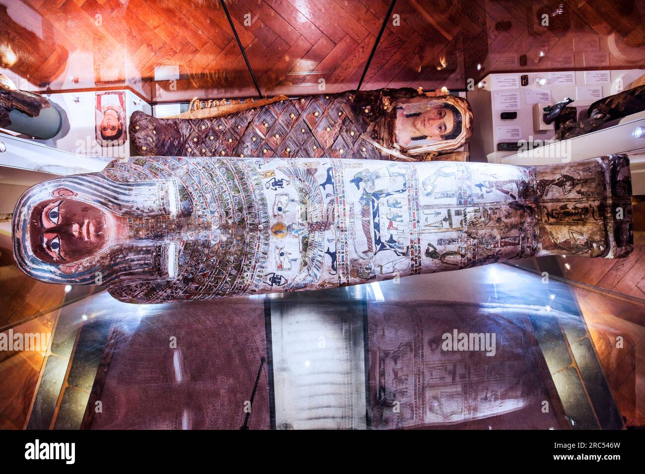 Dublin, Ireland, The National Museum, Painted wooden coffin of the lady ...