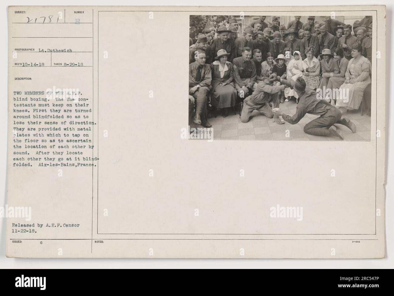 "Members of the American Expeditionary Forces blind boxing during a ...