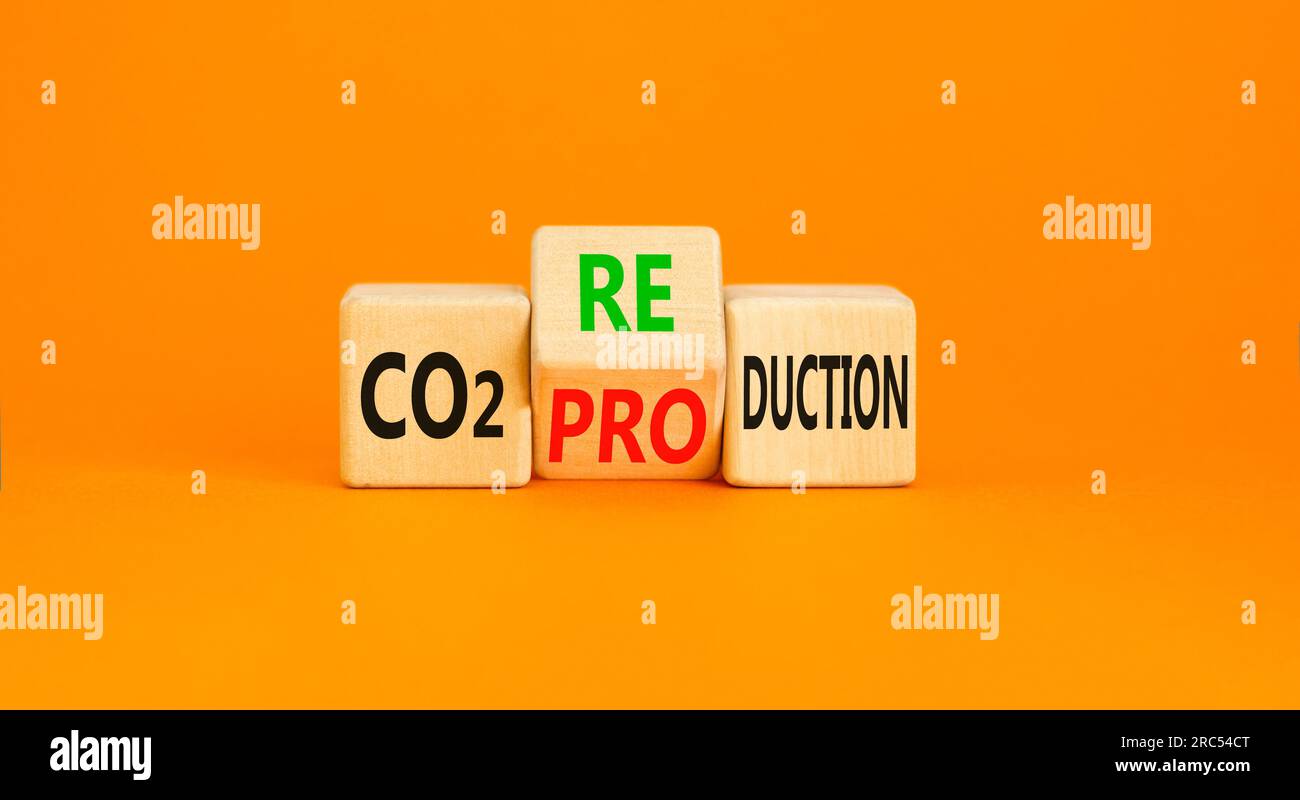 CO2 production or reduction symbol. Concept word CO2 production ...