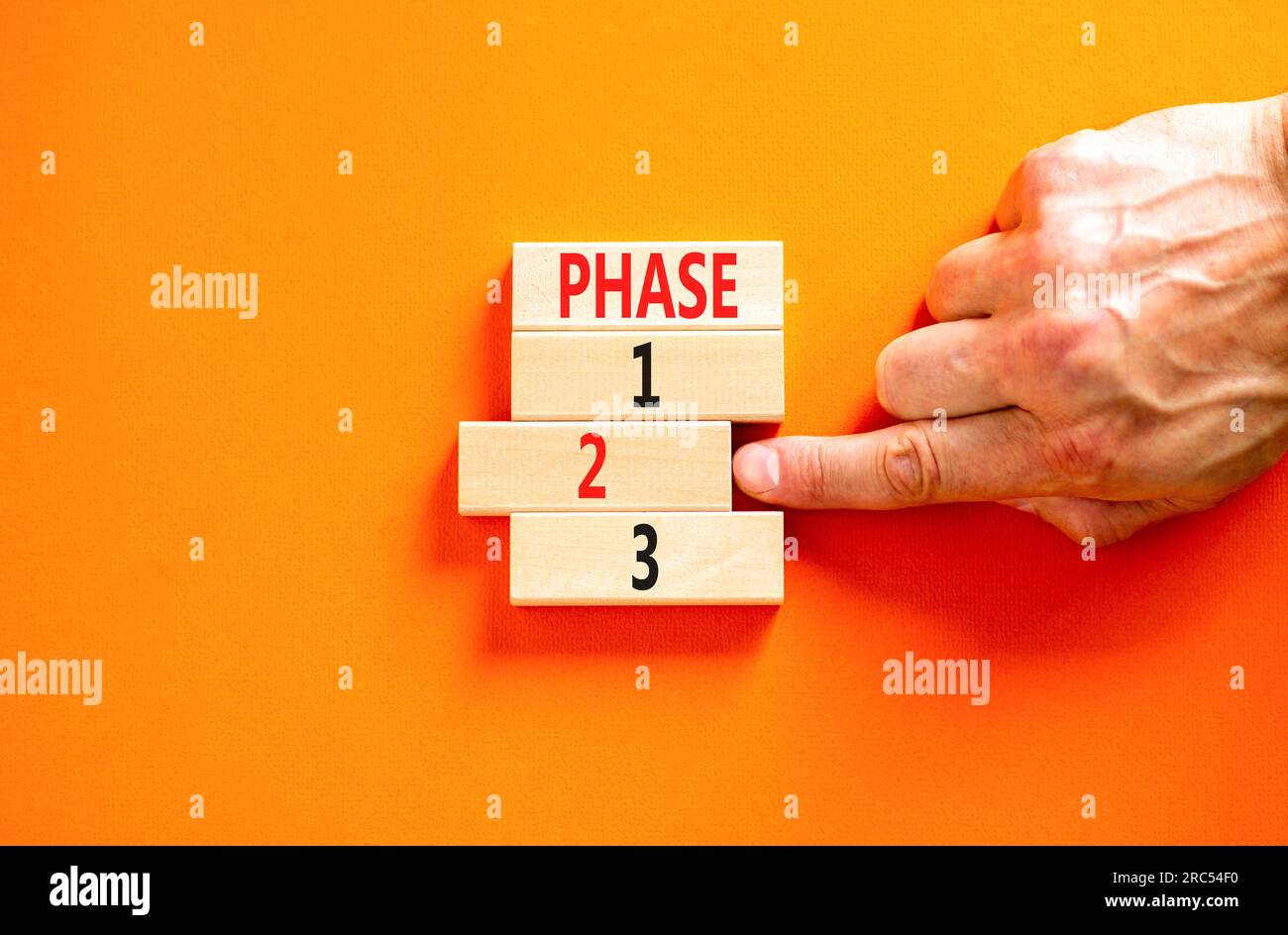 Time to phase 2 symbol. Concept word Phase 1 2 3 on wooden block ...