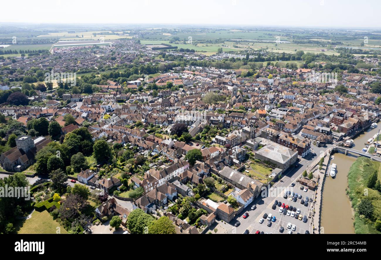 Drone aerial scenery of Sandwich village in Kent United Kingdom. Top ...
