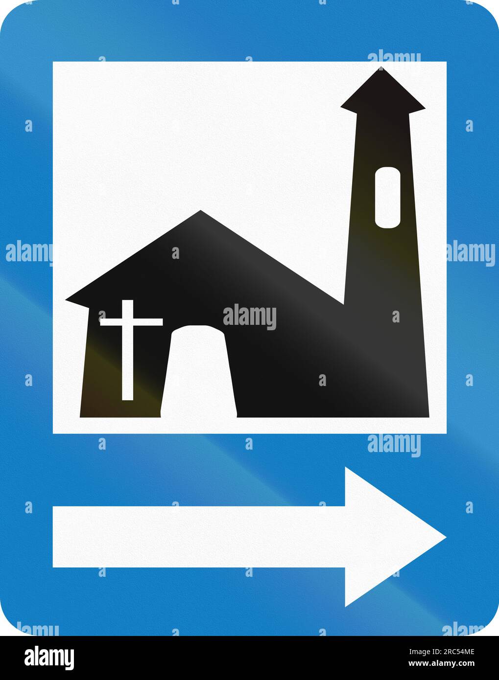 Colombian traffic sign: Church services on the right Stock Photo - Alamy