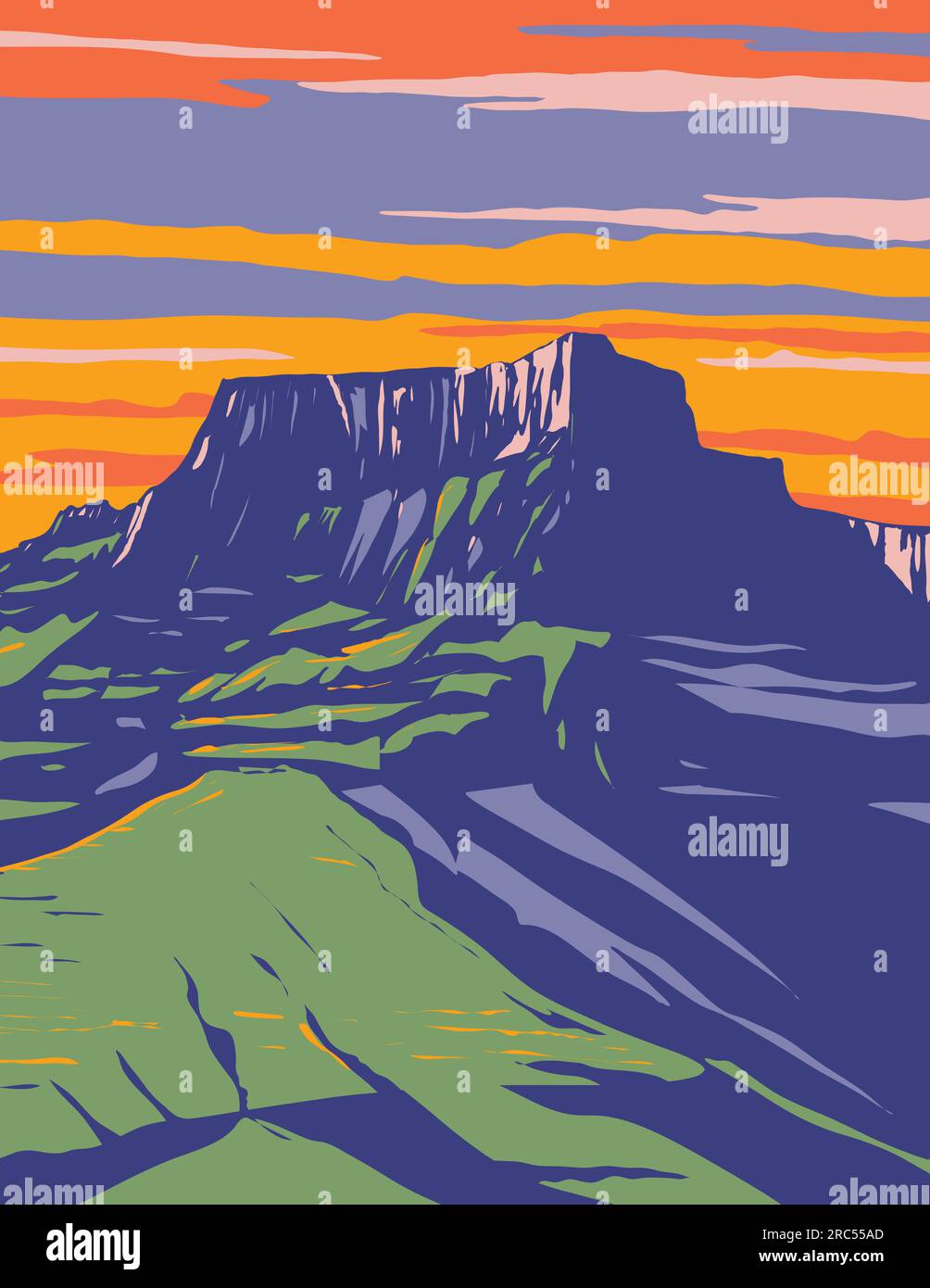 WPA poster art of the Drakensberg or Dragon Mountains within the border ...