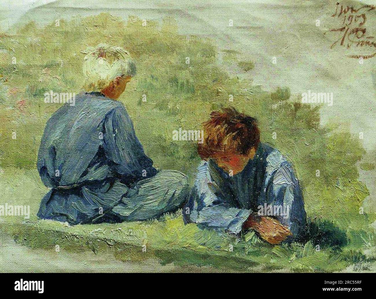 The boys on the grass 1903 by Ilya Repin Stock Photo - Alamy