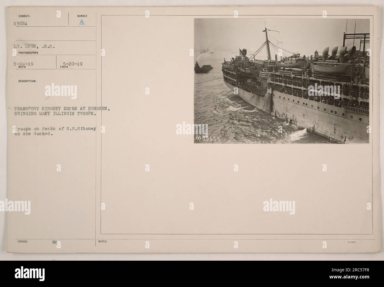 The transport ship Siboney docks at Hoboken, New Jersey, bringing ...