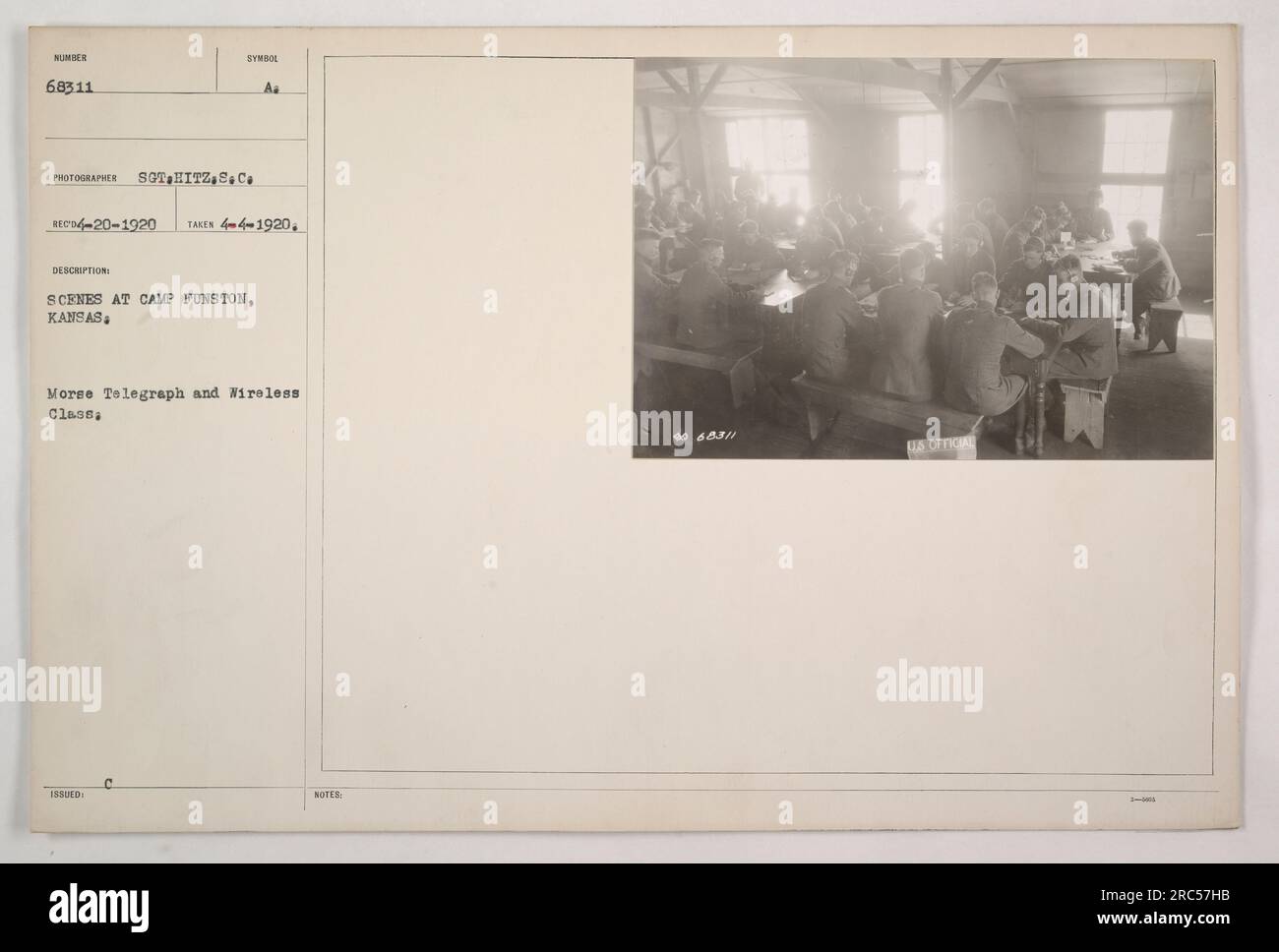 Soldiers at Camp Funston, Kansas, participating in a Morse telegraph ...