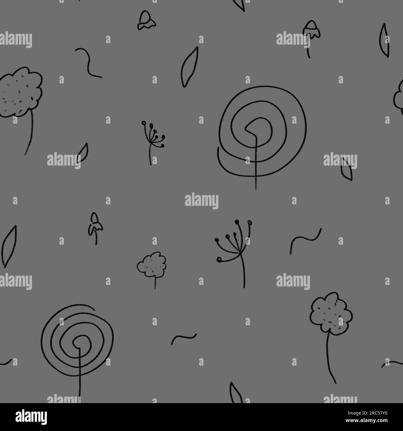 Flowers spiral doodle simple grey seamless pattern Stock Photo - Alamy
