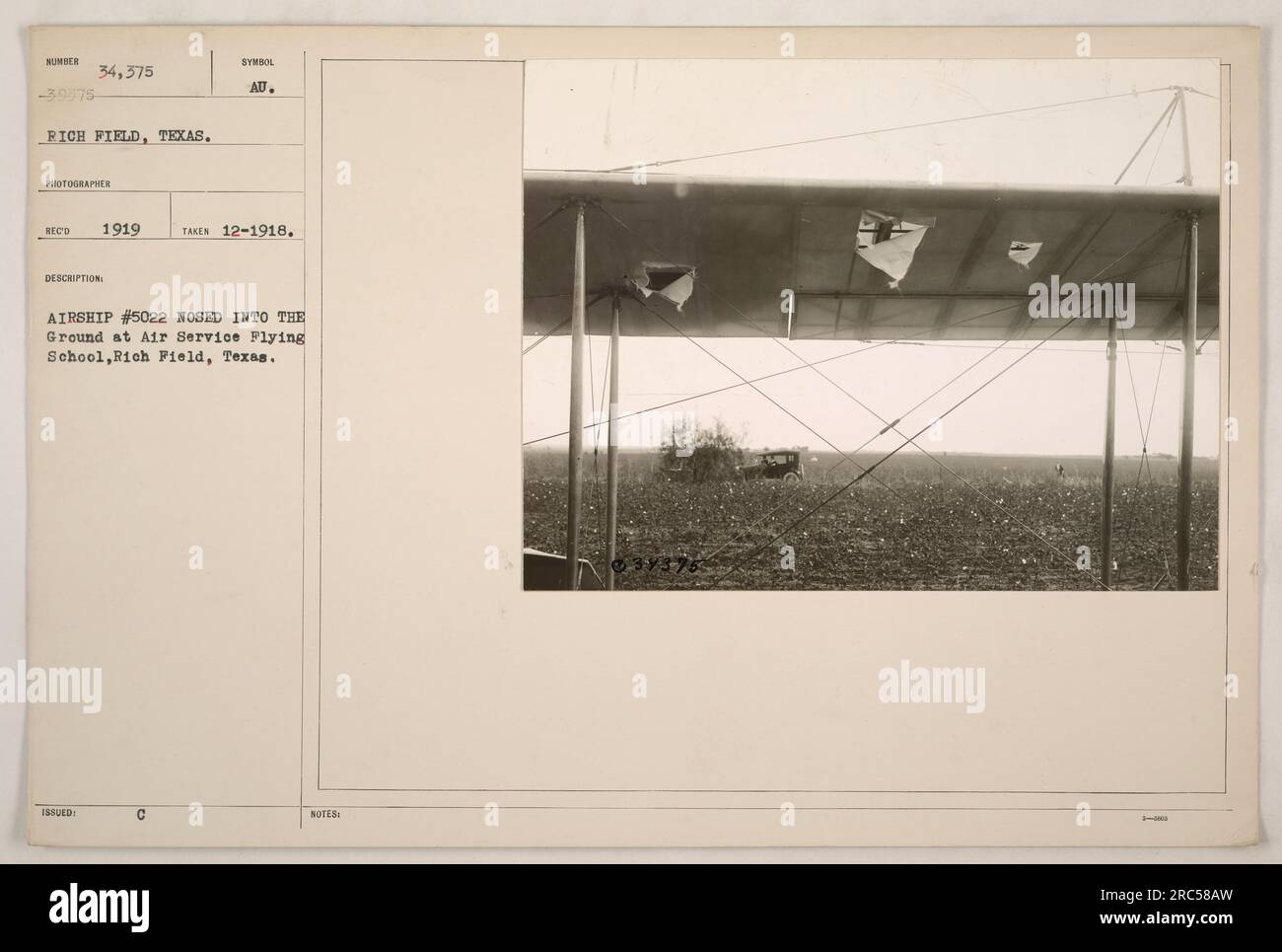 An airship (#5022) at Rich Field, Texas, noosed into the ground at the ...