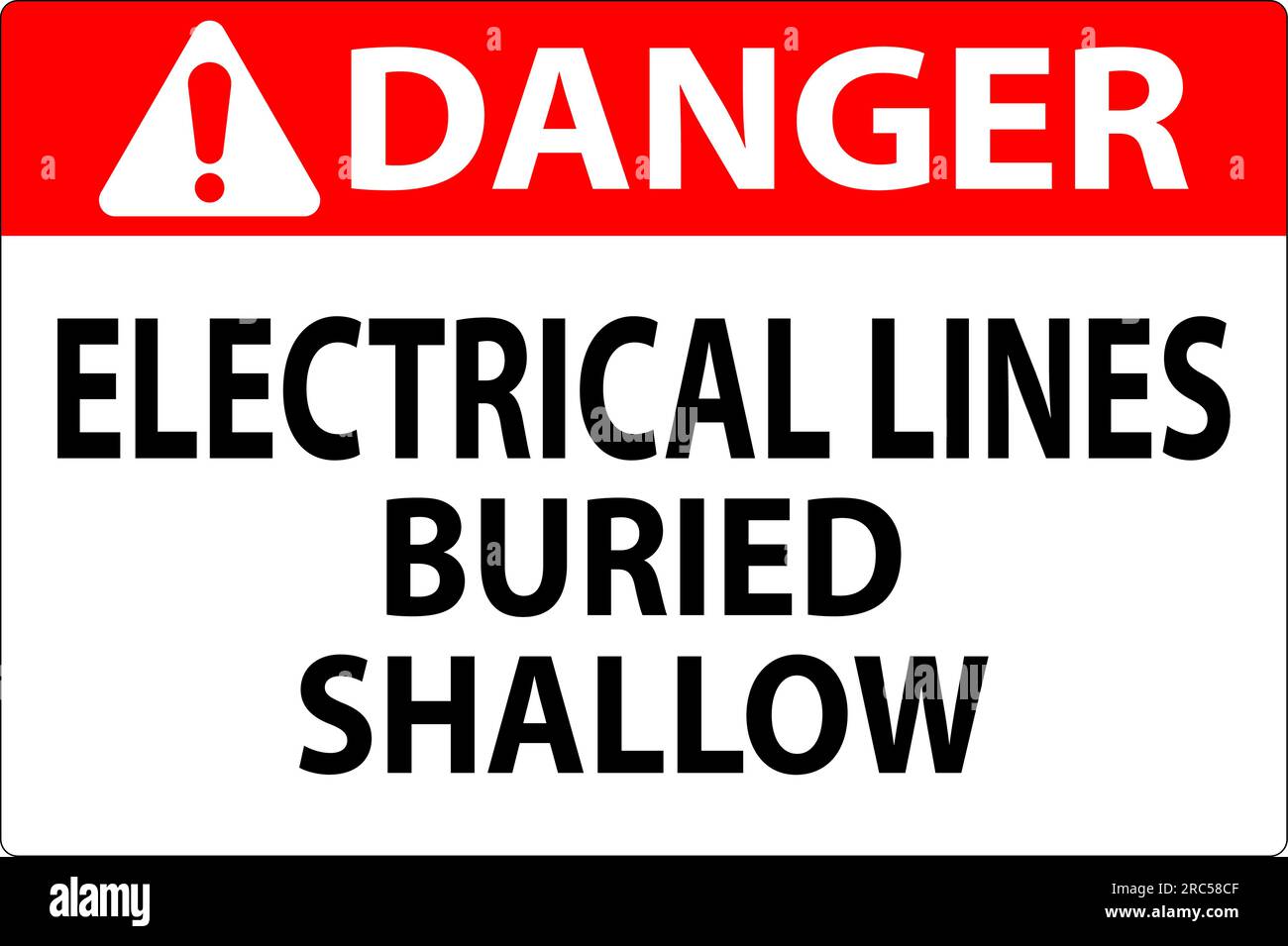 Danger Sign Electrical Lines, Buried Shallow On White Bacground Stock ...