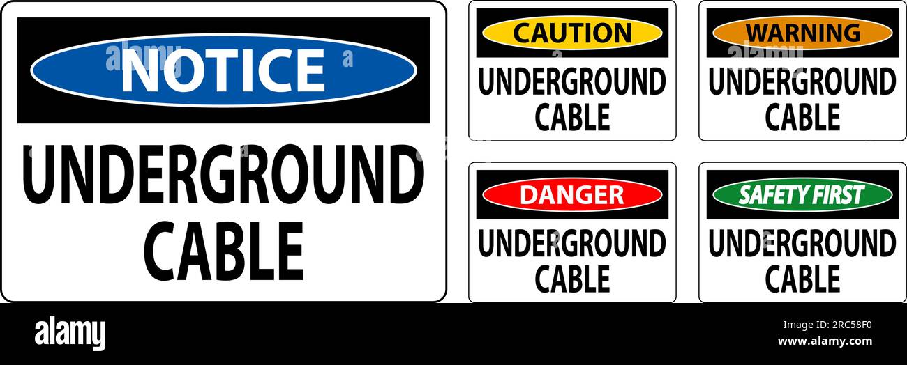 Danger Sign Underground Cable On White Bacground Stock Vector Image ...