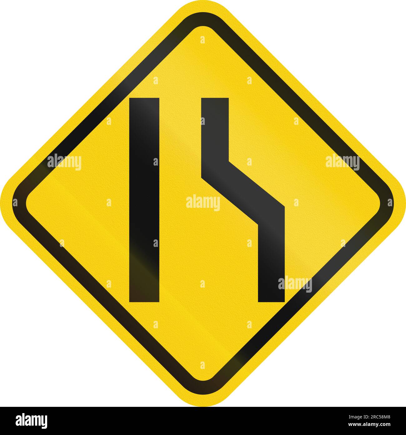 Colombian road warning sign: Right lane ends or road narrows from the ...
