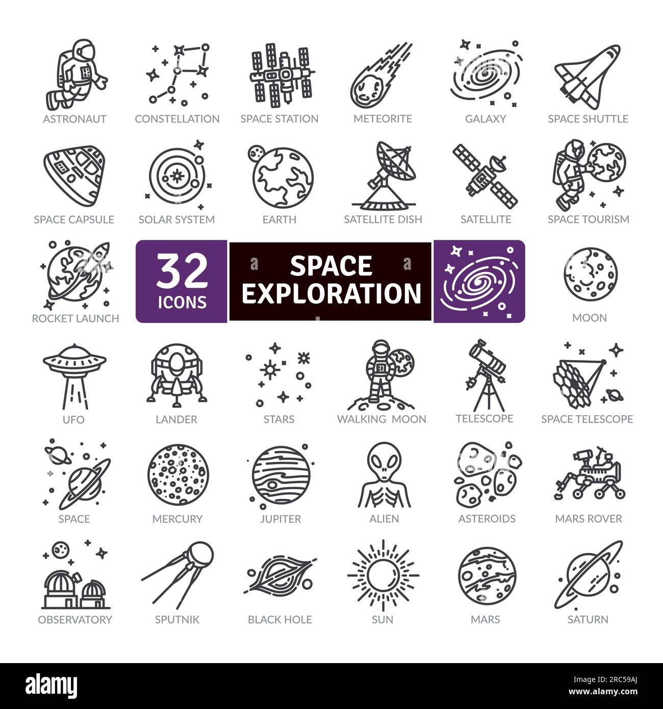 Space Exploration icons Pack. Thin line icon collection. Outline web icon set Stock Vector Image ...