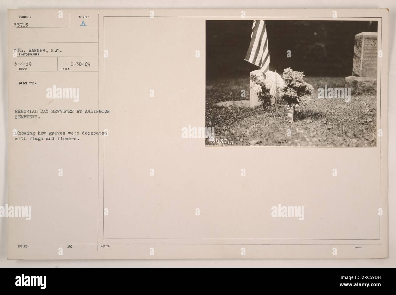 Image of Memorial Day services at Arlington Cemetery, taken on June 4, 1919, by Cpl. Warner. The ...