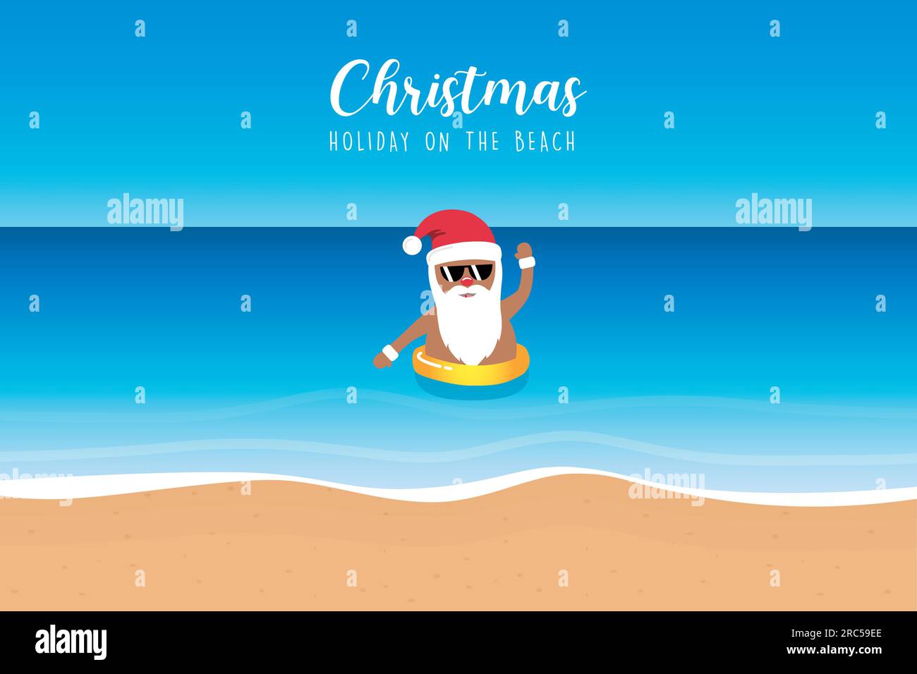 cute santa with sunglasses in float ring on the beach christmas holiday ...