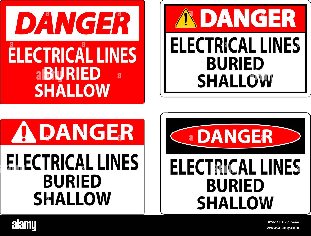 Danger Sign Electrical Lines, Buried Shallow On White Bacground Stock ...