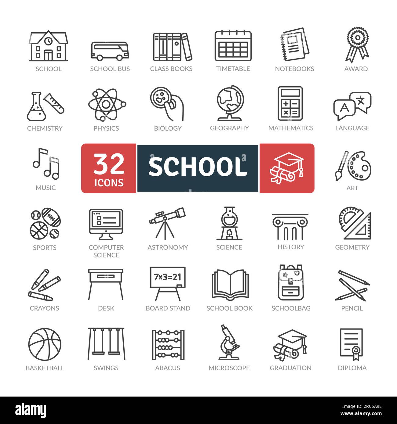 School Icons Pack. Thin line icons set. Simple vector icons Stock ... School Icons Pack. Thin line icons set. Simple vector icons Stock ...